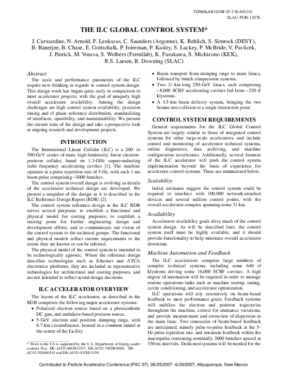 (PDF) The ILC global control system