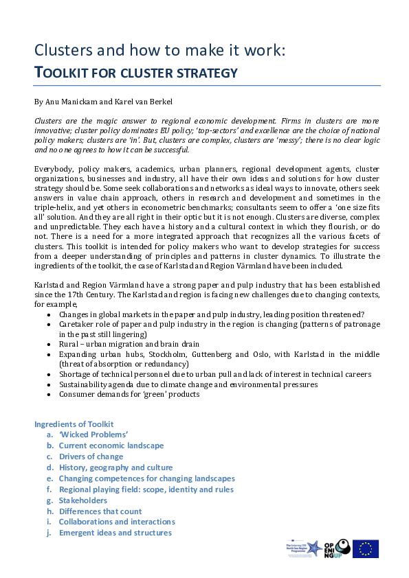 (PDF) Clusters and how to make it work : Toolkit for cluster strategy | karel van berkel ...