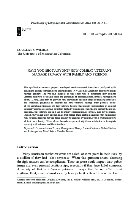 (PDF) Have you shot anyone? How combat veterans manage privacy with ...