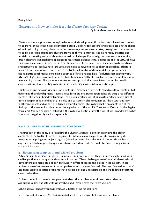 (PDF) Clusters and how to make it work : Cluster Strategy Toolkit