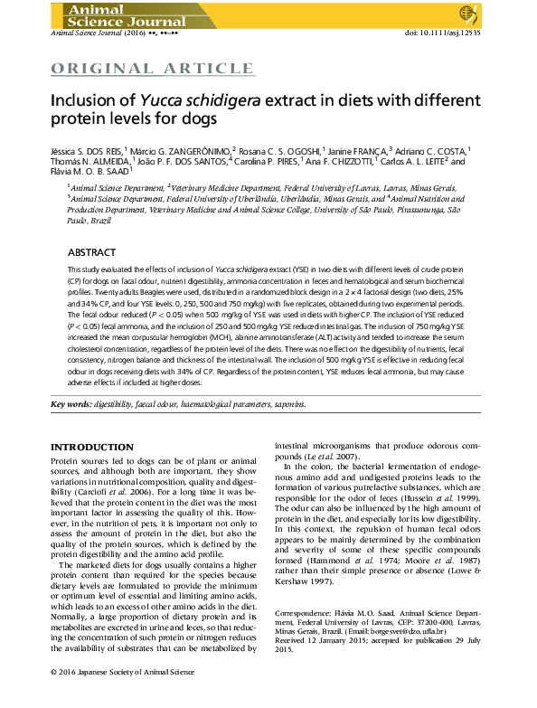 (PDF) Inclusion of Yucca schidigera extract in diets with different ...