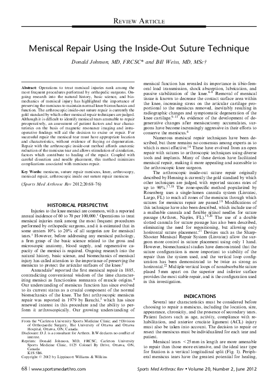 (PDF) Meniscal Repair Using the Inside-Out Suture Technique