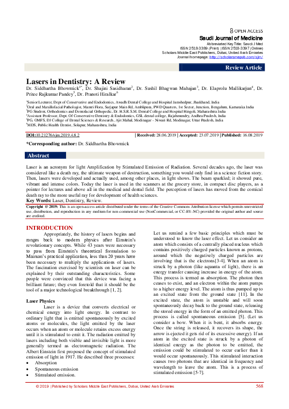 (PDF) Lasers in Dentistry: A Review