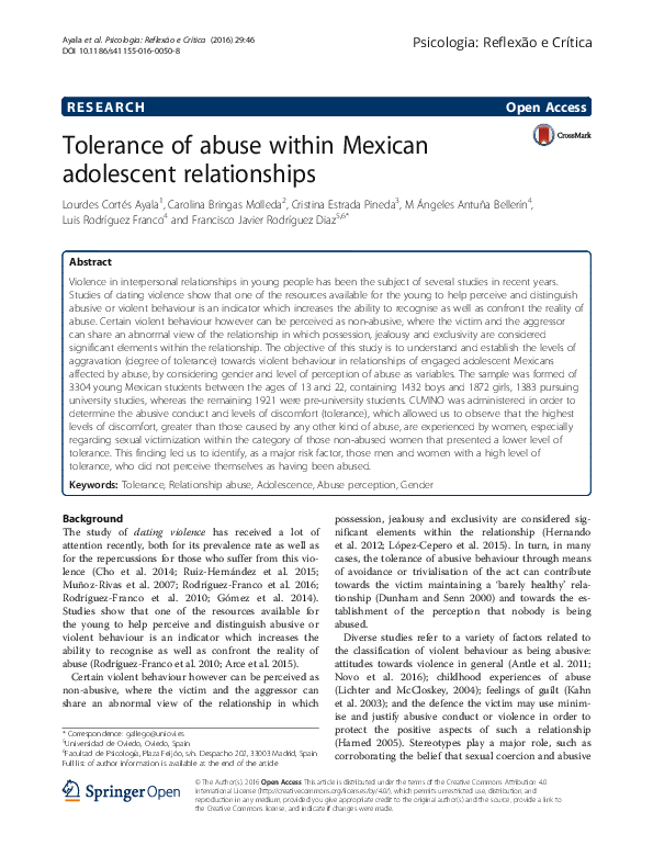 (PDF) Tolerance of abuse within Mexican adolescent relationships