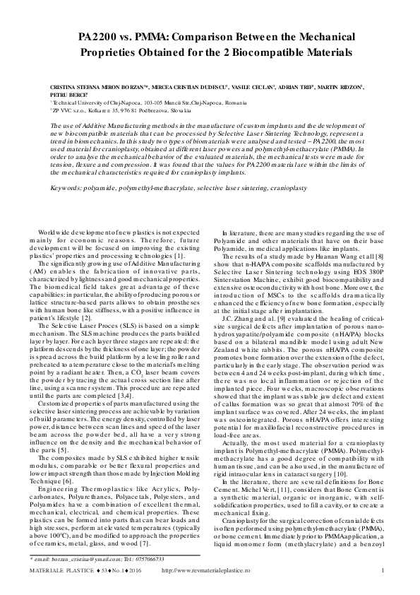 (PDF) PA 2200 vs. PMMA: Comparison Between the Mechanical Proprieties ...