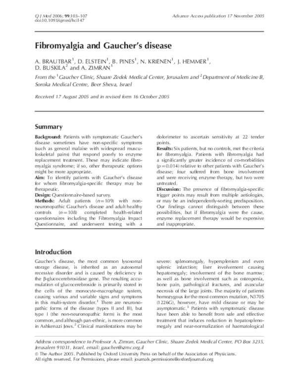 (PDF) Fibromyalgia and Gaucher's disease | Ari Zimran - Academia.edu