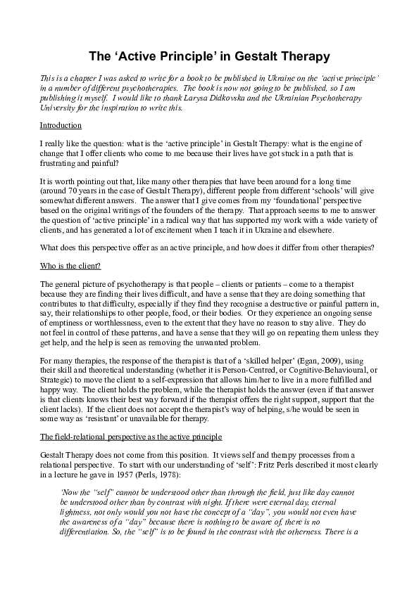 (PDF) The 'Active Principle' in Gestalt Therapy