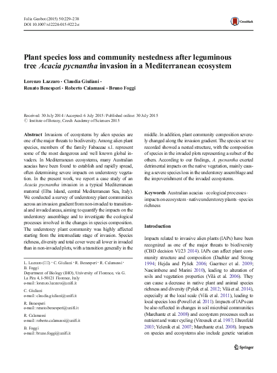(PDF) Plant species loss and community nestedness after leguminous tree ...