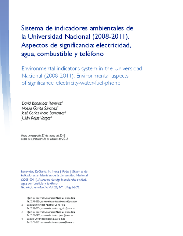 (PDF) Sistema de indicadores ambientales de la Universidad Nacional (2008-2011). Aspectos de ...