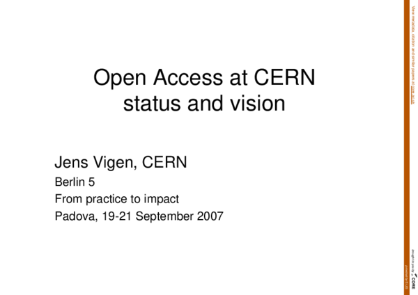 (PDF) Open Access at CERN-status and visions