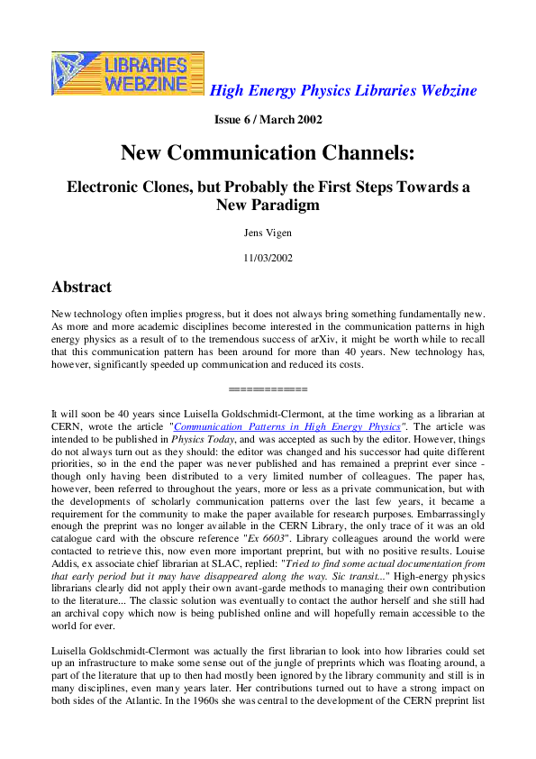 (PDF) New communication channels: electronic clones, but probably the ...