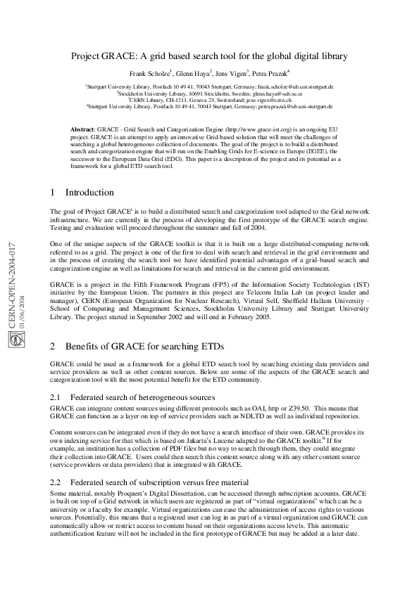 (PDF) Project GRACE: a grid based search tool for the global digital ...