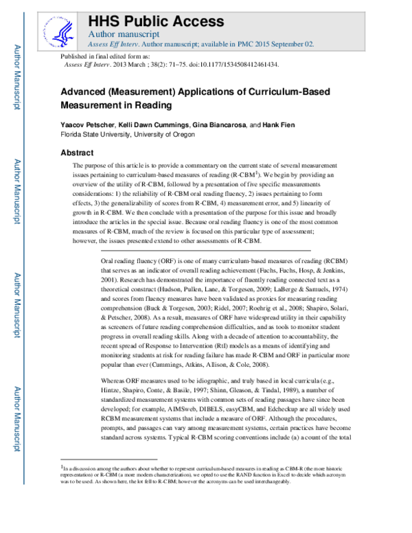 (PDF) Advanced (Measurement) Applications of Curriculum-Based ...
