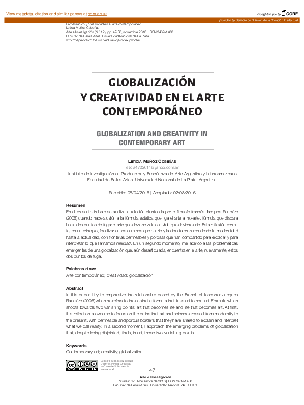 (PDF) Globalization and creativity in contemporary art