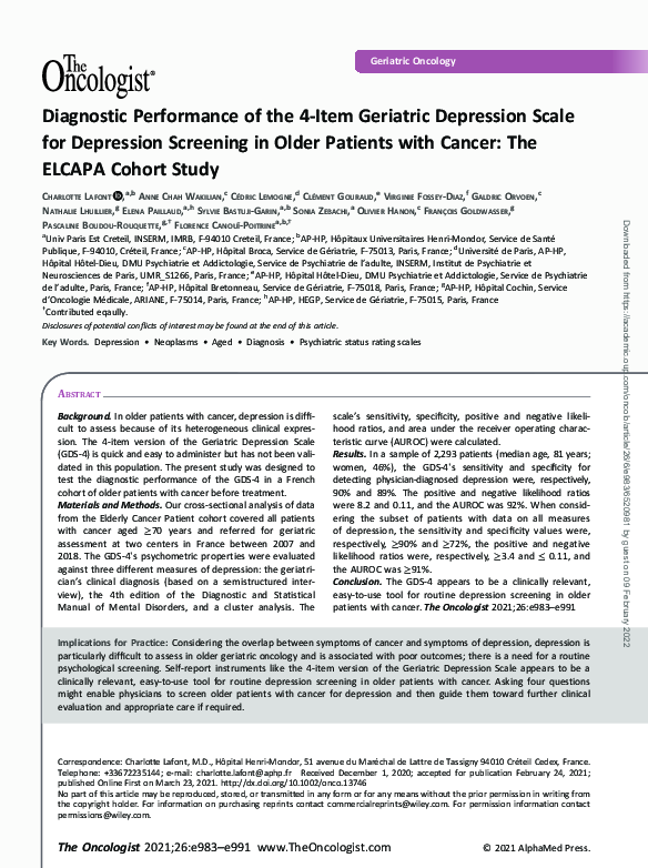 (PDF) Diagnostic Performance of the 4-Item Geriatric Depression Scale ...