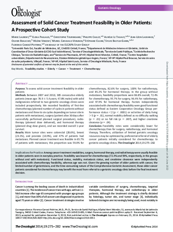 (PDF) Assessment of Solid Cancer Treatment Feasibility in Older ...