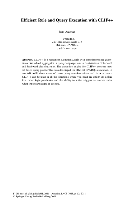 (PDF) Efficient Rule and Query Execution with CLIF++ | Jans Aasman - Academia.edu