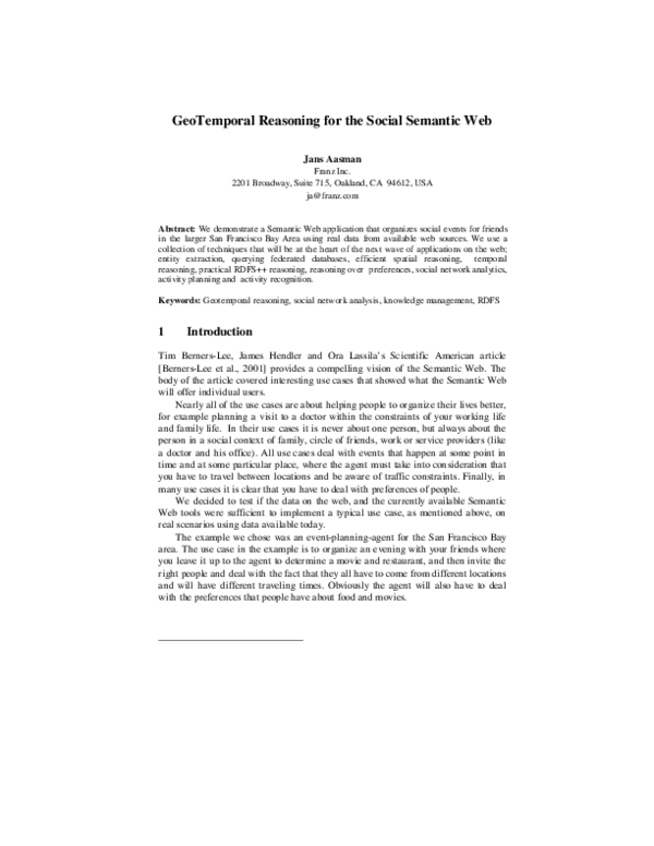 (PDF) GeoTemporal Reasoning for the Social Semantic Web