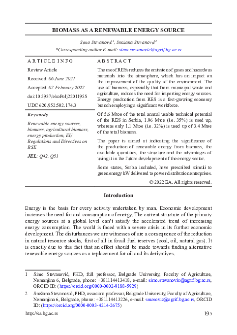 (PDF) Biomass as a renewable energy source