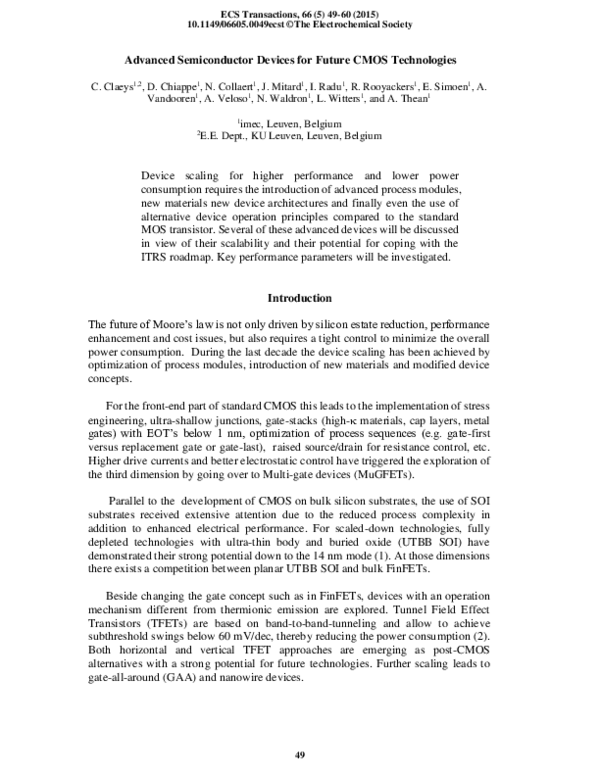 Pdf Advanced Semiconductor Devices For Future Cmos Technologies