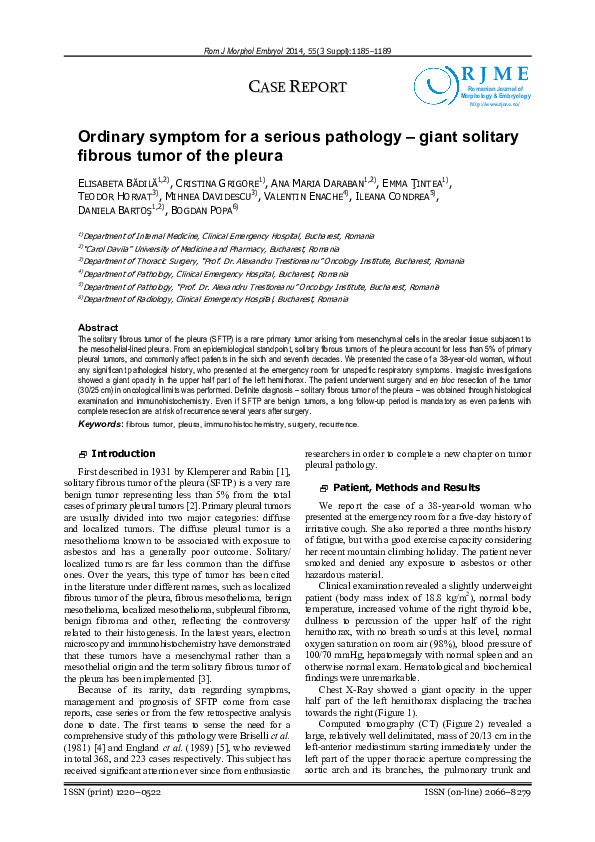 (PDF) Ordinary symptom for a serious pathology - giant solitary fibrous ...