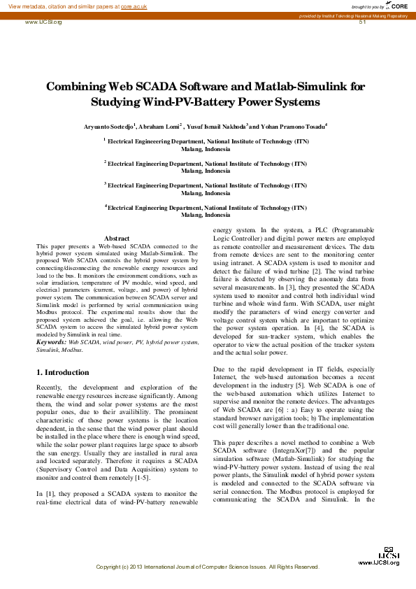 (PDF) Combining Web SCADA Software and Matlab-Simulink for Studying Wind-PV-Battery Power Systems