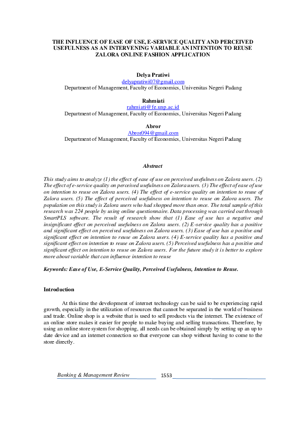 (PDF) The THE INFLUENCE OF EASE OF USE, E-SERVICE QUALITY AND PERCEIVED ...