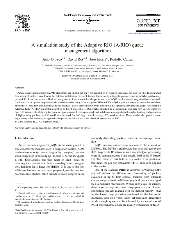 (PDF) A simulation study of the Adaptive RIO (A-RIO) queue management algorithm