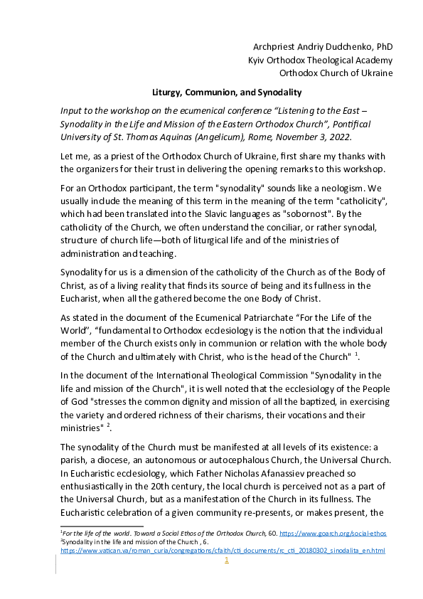 (DOC) Liturgy, Communion, and Synodality (2022)