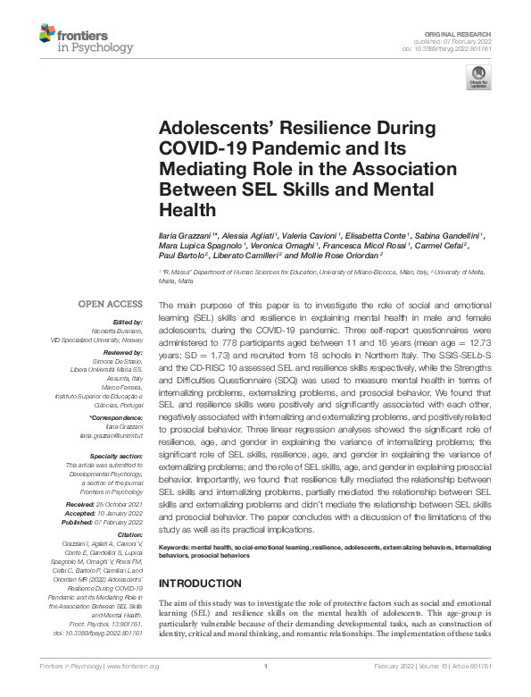(PDF) Adolescents' Resilience During COVID-19 Pandemic and Its ...