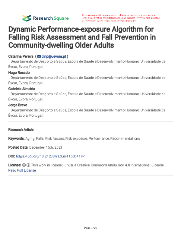 (PDF) Dynamic Performance-exposure Algorithm for Falling Risk ...