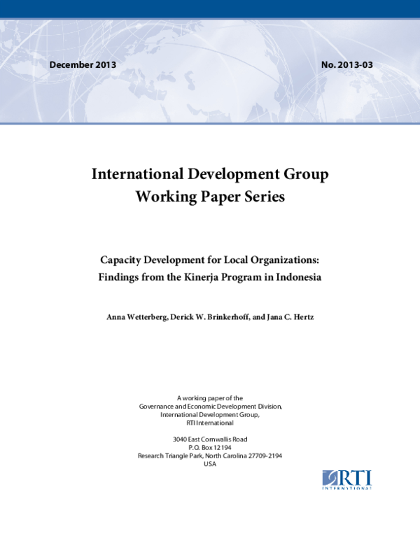 (PDF) Capacity development for local organizations: Findings from the Kinerja program in Indonesia