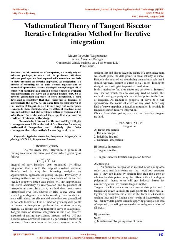 (PDF) Mathematical Theory of Tangent Bisector Iterative Integration Method for Iterative Integration