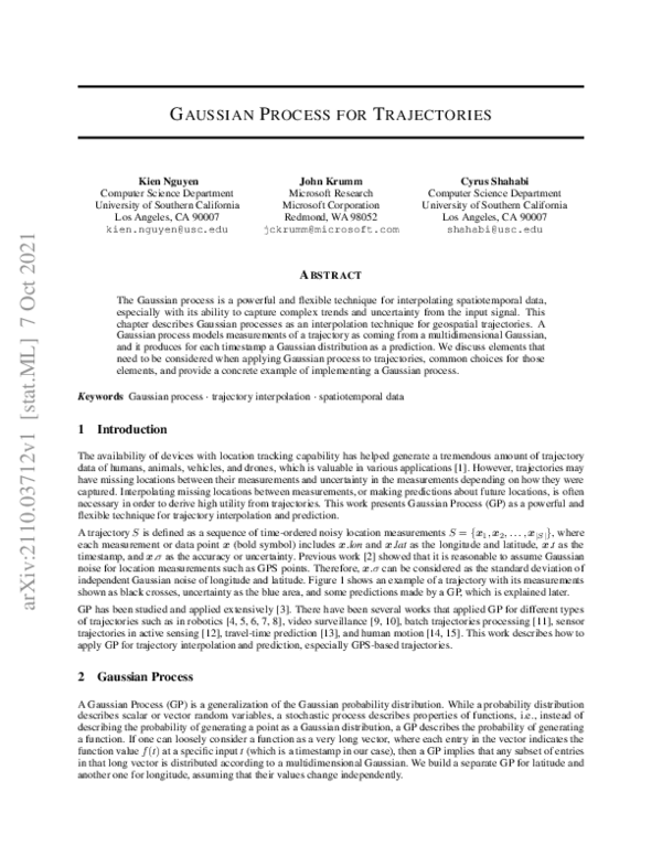 (PDF) Gaussian Processes for Geospatial Trajectories