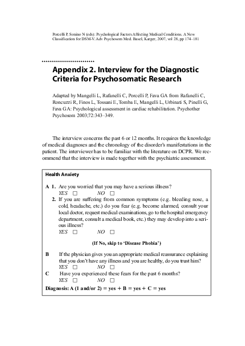 (PDF) Appendix 2. Interview for the Diagnostic Criteria for Psychosomatic Research