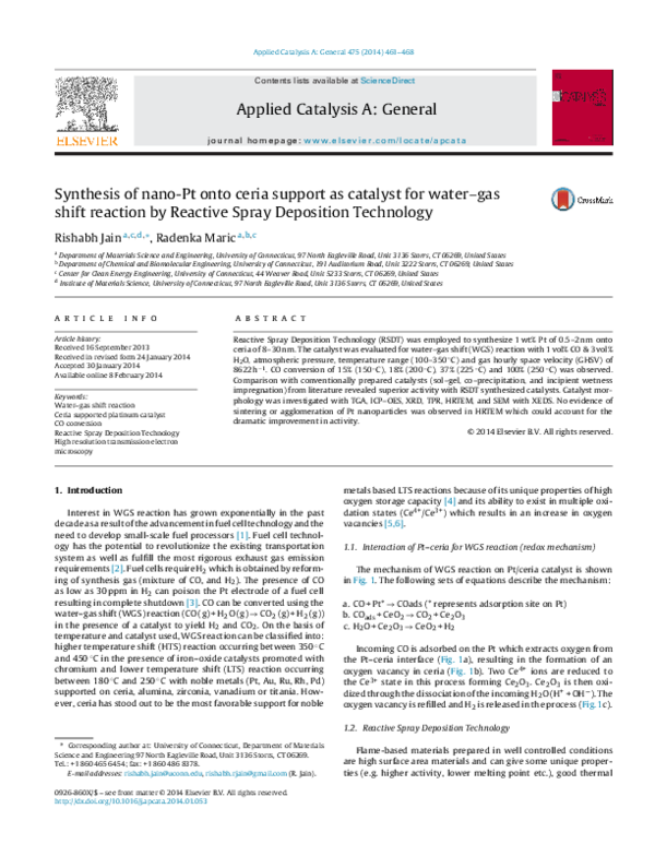 (PDF) Synthesis of nano-Pt onto ceria support as catalyst for water–gas ...
