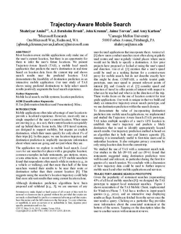 (PDF) Trajectory-aware mobile search