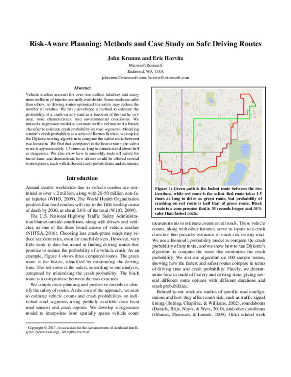 (PDF) Risk-Aware Planning: Methods and Case Study for Safer Driving Routes