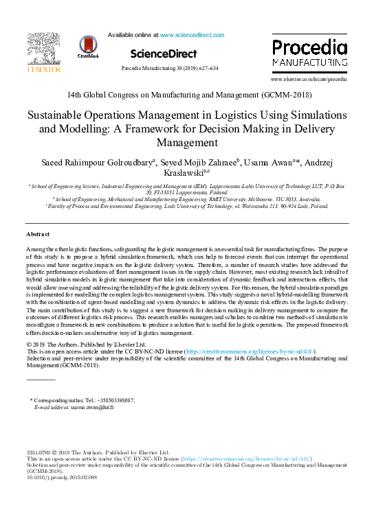 (PDF) Sustainable Operations Management in Logistics Using Simulations ...