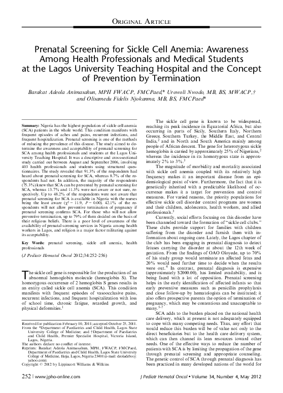 (PDF) Prenatal Screening for Sickle Cell Anemia