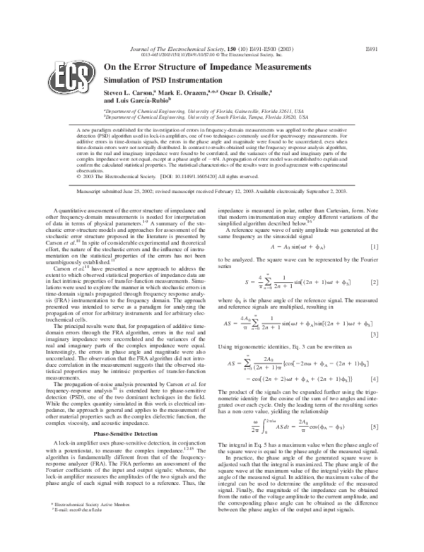 (PDF) On the Error Structure of Impedance Measurements