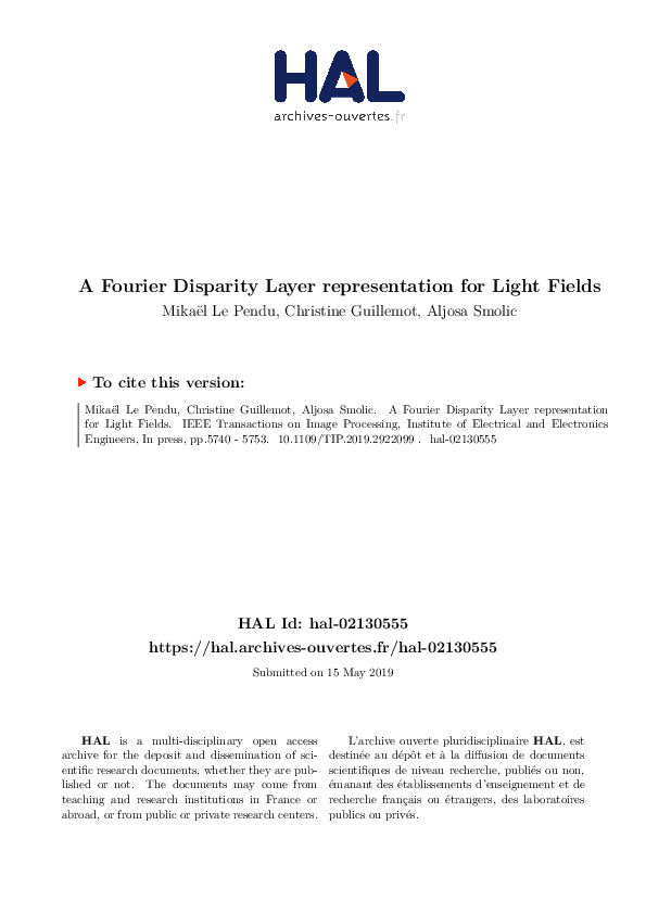 (PDF) A Fourier Disparity Layer Representation for Light Fields
