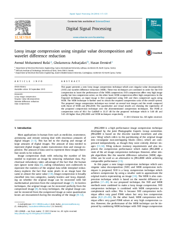 Pdf Lossy Image Compression Using Singular Value Decomposition And Wavelet Difference Reduction