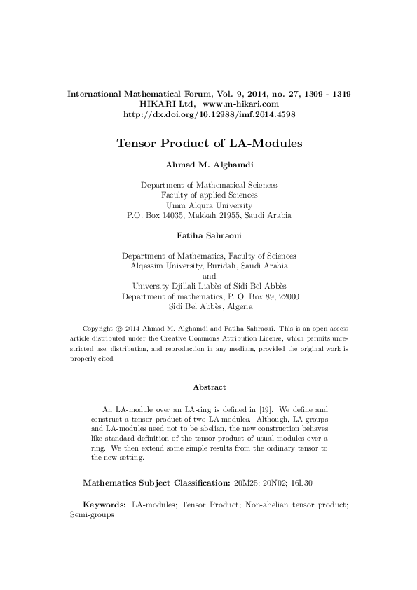 (PDF) Tensor product of LA-modules