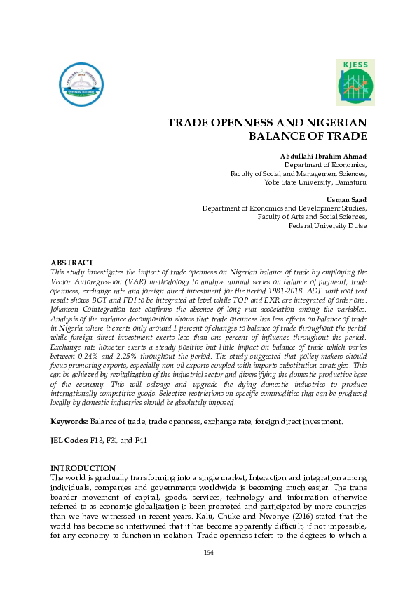 (PDF) TRADE OPENNESS AND NIGERIAN BALANCE OF TRADE
