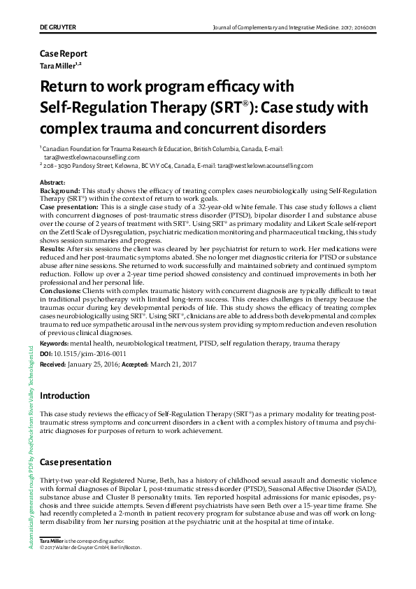 (PDF) Return to work program efficacy with Self-Regulation Therapy (SRT ...