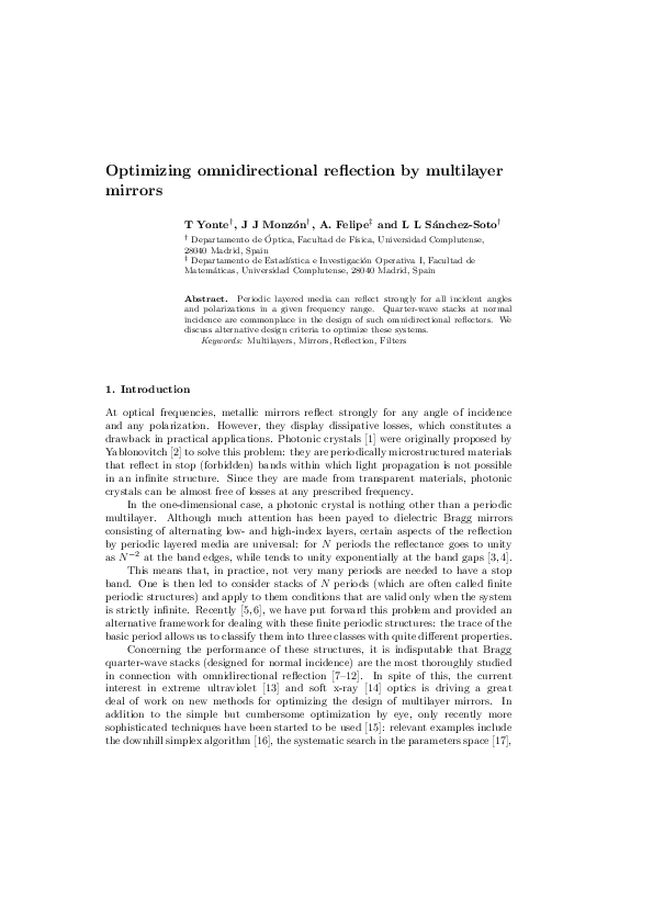 (PDF) Optimizing omnidirectional reflection by multilayer mirrors
