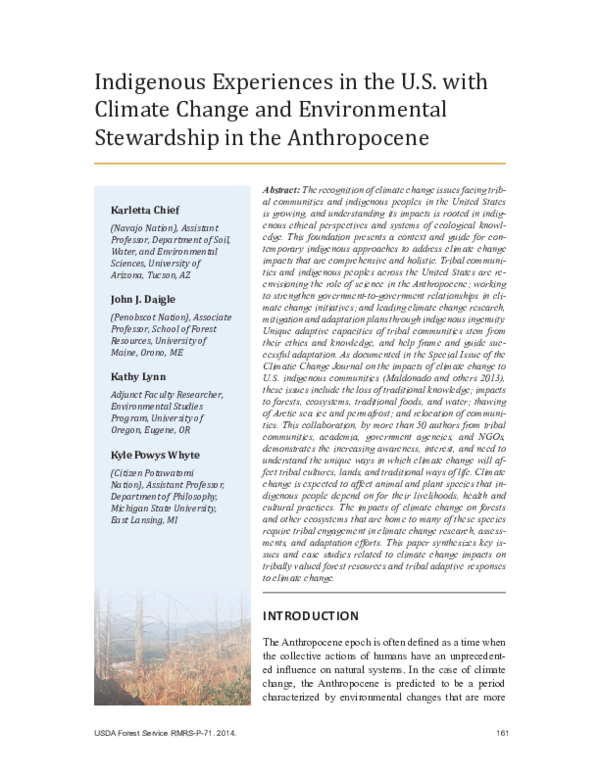 (PDF) Indigenous experiences in the US with climate change and ...