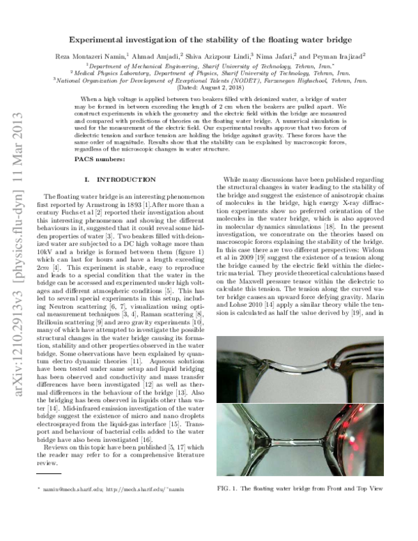 (PDF) Experimental investigation of the stability of the floating water bridge