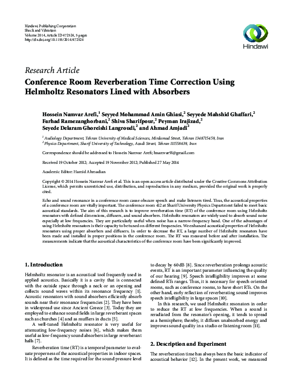 (PDF) Conference Room Reverberation Time Correction Using Helmholtz ...